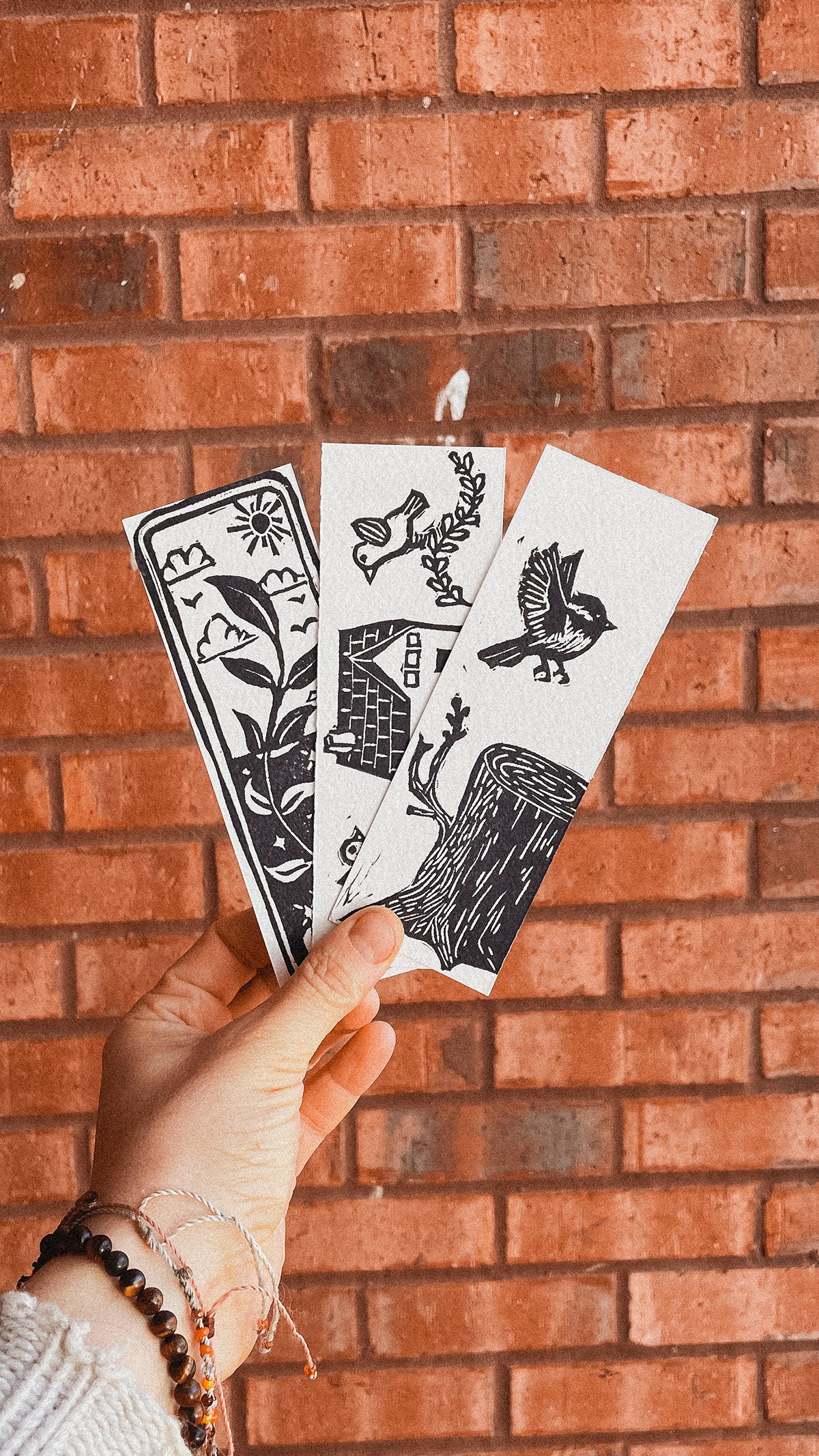 Handmade, Linocut Bookmarks: 2"x6" – Untitled Thoughts